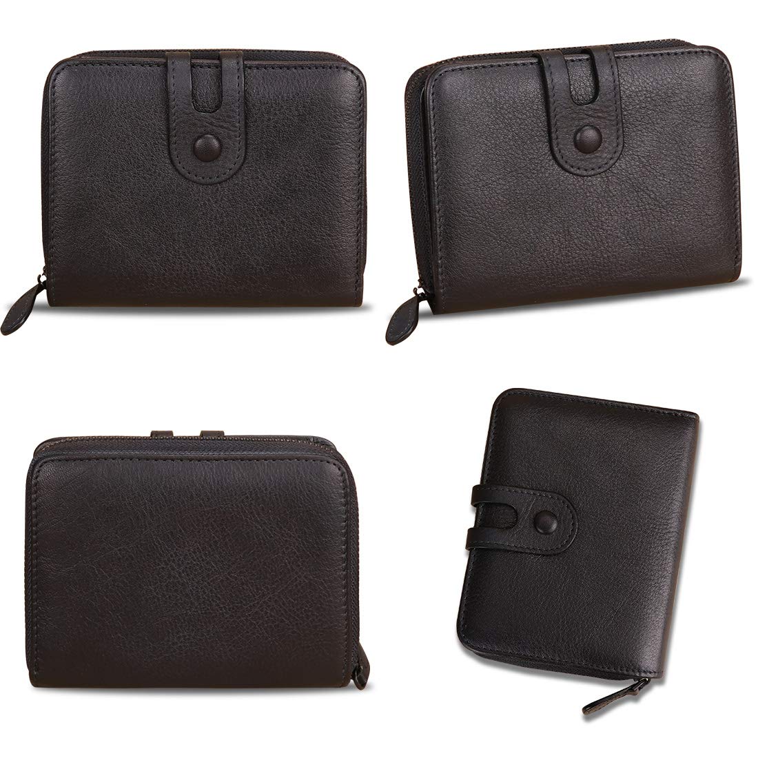 LRTO Genuine Leather Small Purse Wallet for Women RFID-Blocking Handmade Clutch Wallets Money Clip Card Case Organizer Coin Pouch (Brown)