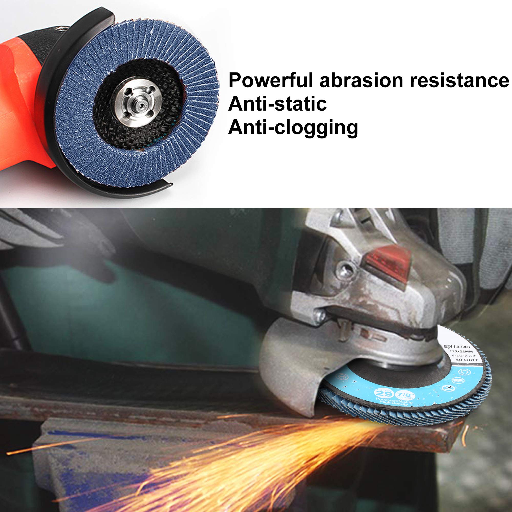LotFancy Flap Discs 4 1/2 for Angle Grinder, 20PCS, Type 29, High Density Jumbo Sanding Disc Grinding Wheels, 40 60 80 120 Grit, Premium Zirconia Abrasive, 4.5" x 7/8"