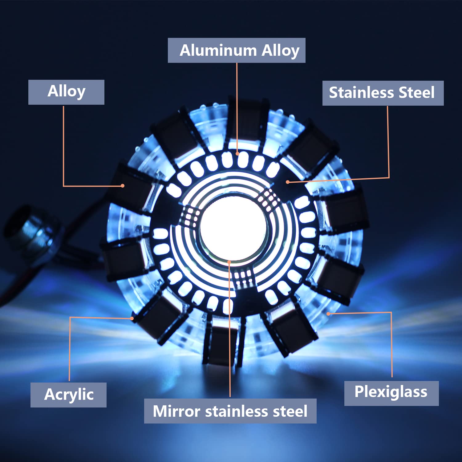 Remote Control Version 1:1 Arc Reactor MK1 Heart Light Model, Party Adjustable Flashing LED Light USB Interface