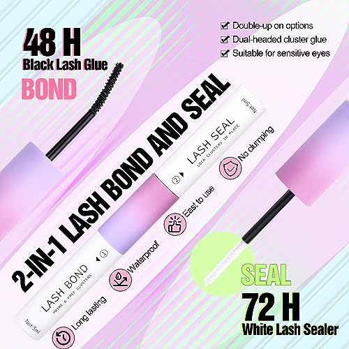 Lvmixwig Eyelash Extension Kit Cluster Lashes Extension Kit with Lash Bond and Seal Strong Hold D Curl Lash Cluster Fluffy Cat Eye Natural Look Individual Lashes Extension Kit DIY at Home