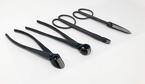 U-nitt 4-pc Bonsai Tool Set/House Plant Shears Black Carbon Steel: Concave Cutter; Knob Cutter; Wire Cutter; Basic Shears: in a Leather Case