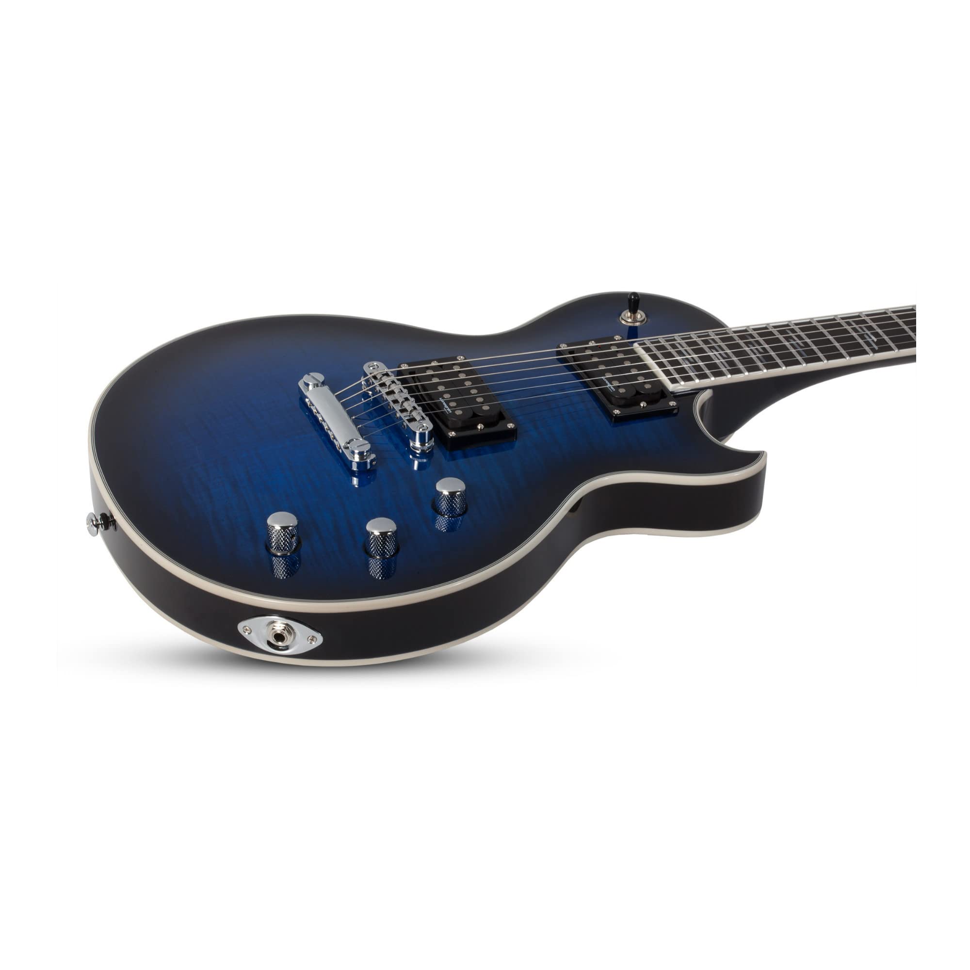 Schecter Solo-II Supreme 6-String Electric Guitar (See Thru Blue Burst) Bundle with Stand and Tuner/Metronome (3 Items)