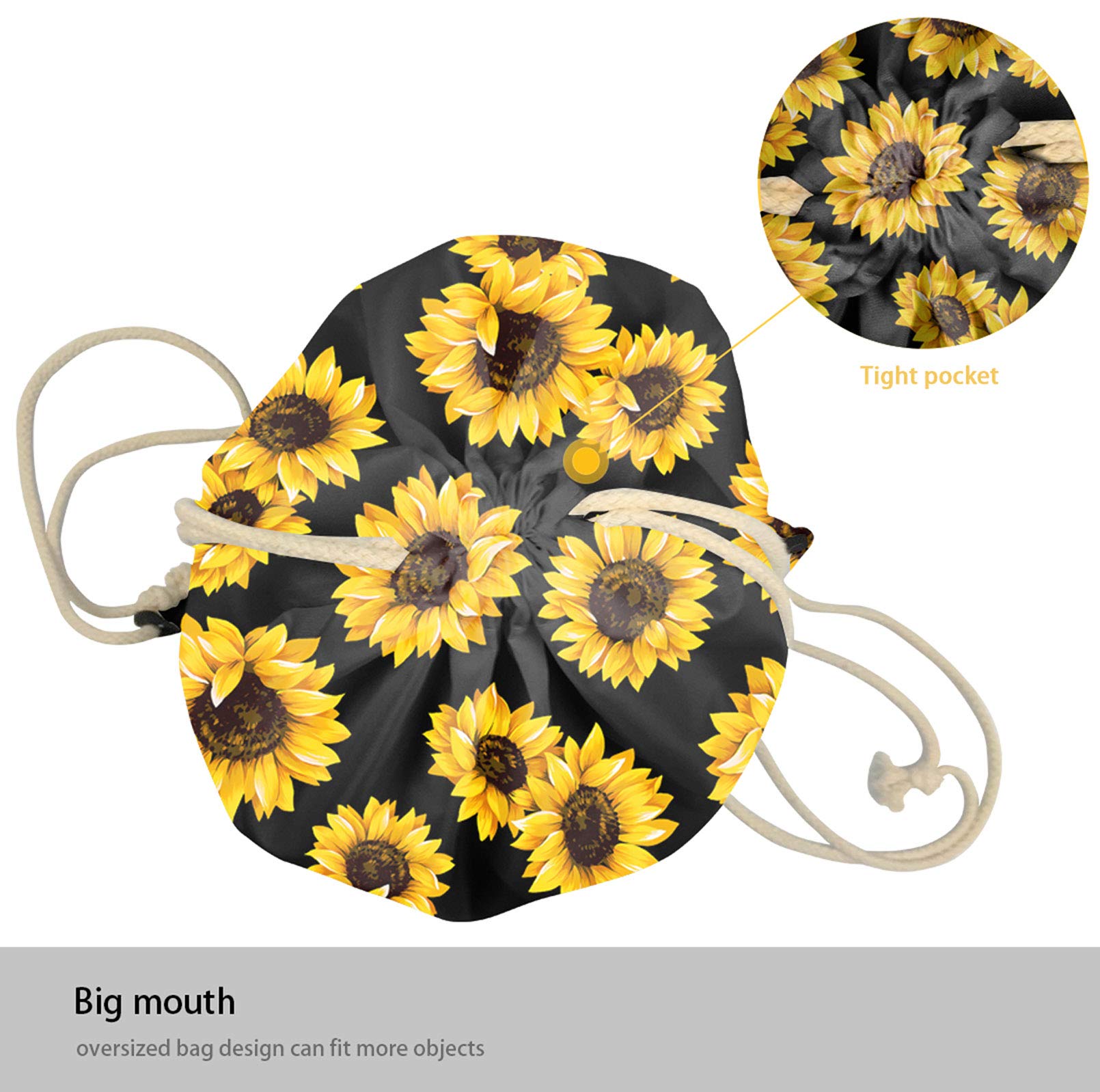 Mumeson Women Girls Elegant Sunflower Drawstring Backpack String Bag Sackpack Cinch Bag for Gym Beach Travel Yoga