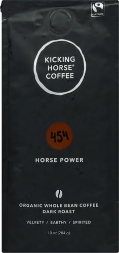 Kicking Horse Coffee, 454 Horse Power, Dark Roast, Whole Bean, 10 oz - Certified Organic, Fairtrade, Kosher Coffee