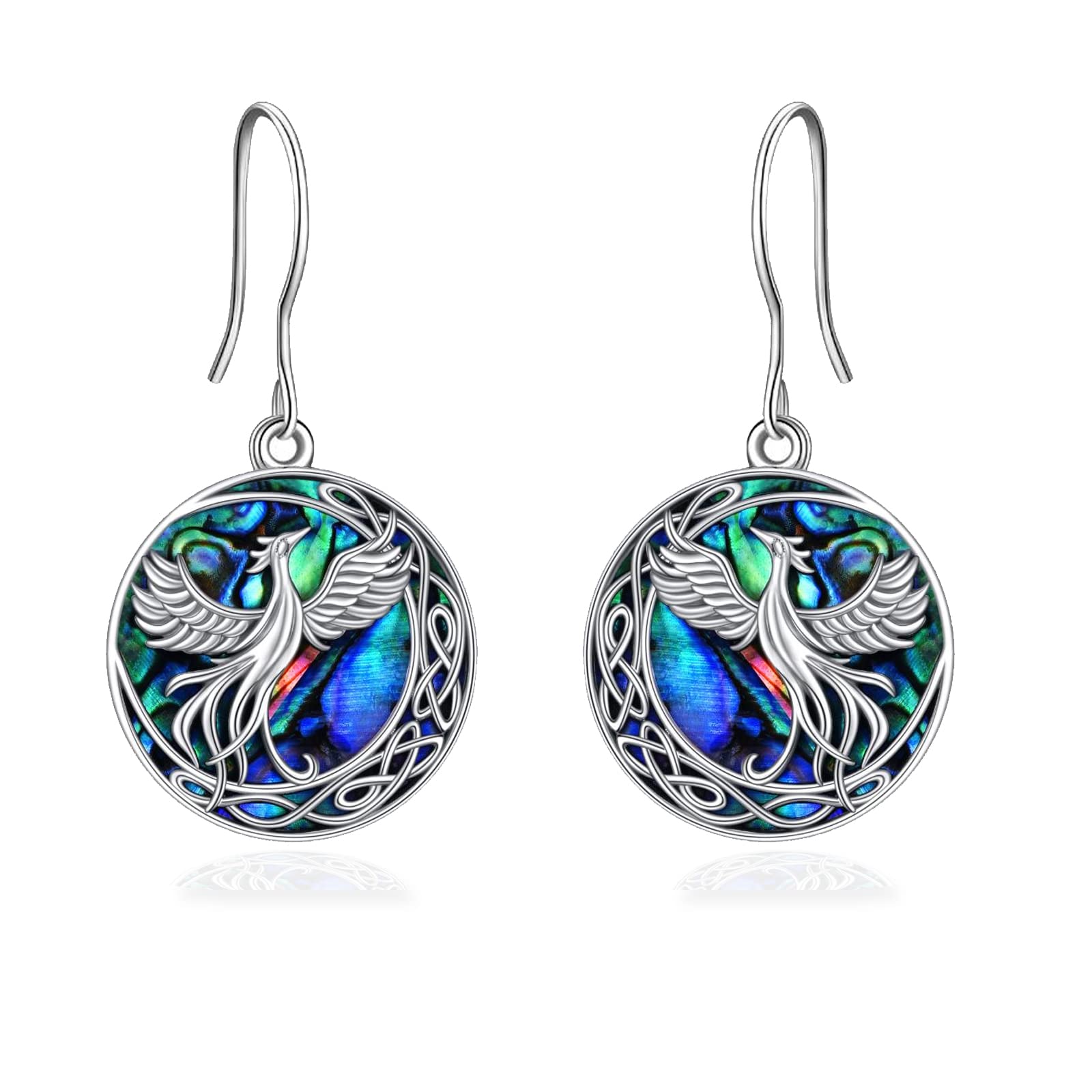 ONEFINITY Phoenix Gifts Sterling Silver Celtic Crescent Phoenix Earrings Abalone Shell Nirvana of Phoenix Jewelry for Women