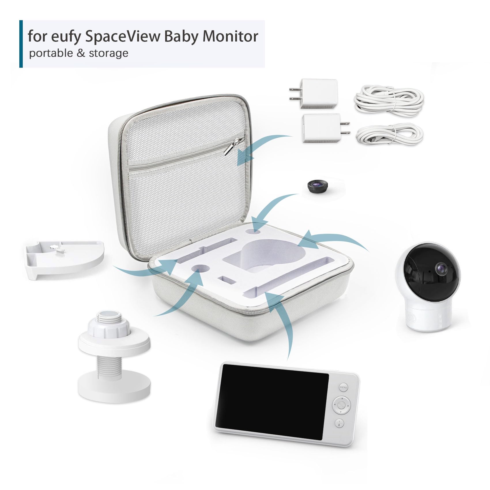 Travel Case for eufy SpaceView Baby Monitor - Protective Hard Shell Carrying Bag Compatible with eufy Spaceview for Luggage Portable