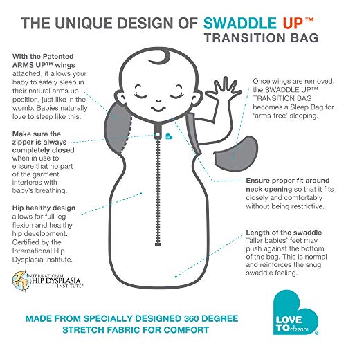 Love to Dream Swaddle UP Transition Bag Organic lbs Patented ZipOff Wings Gently Help Baby Safely Transition from Being swaddled arms Free Before Rolling Over, Mint, Large (19-24 Pound)