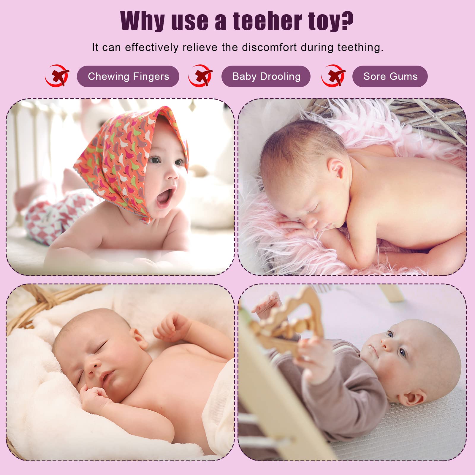 Silicone Baby Teething Toy Remote Control Shaped Baby Teether with a Cute Pacifier Clip Chain Soft Baby Chew Toys Early Sensory Education Molar Toy for Babies 3-18 Months (Pink)
