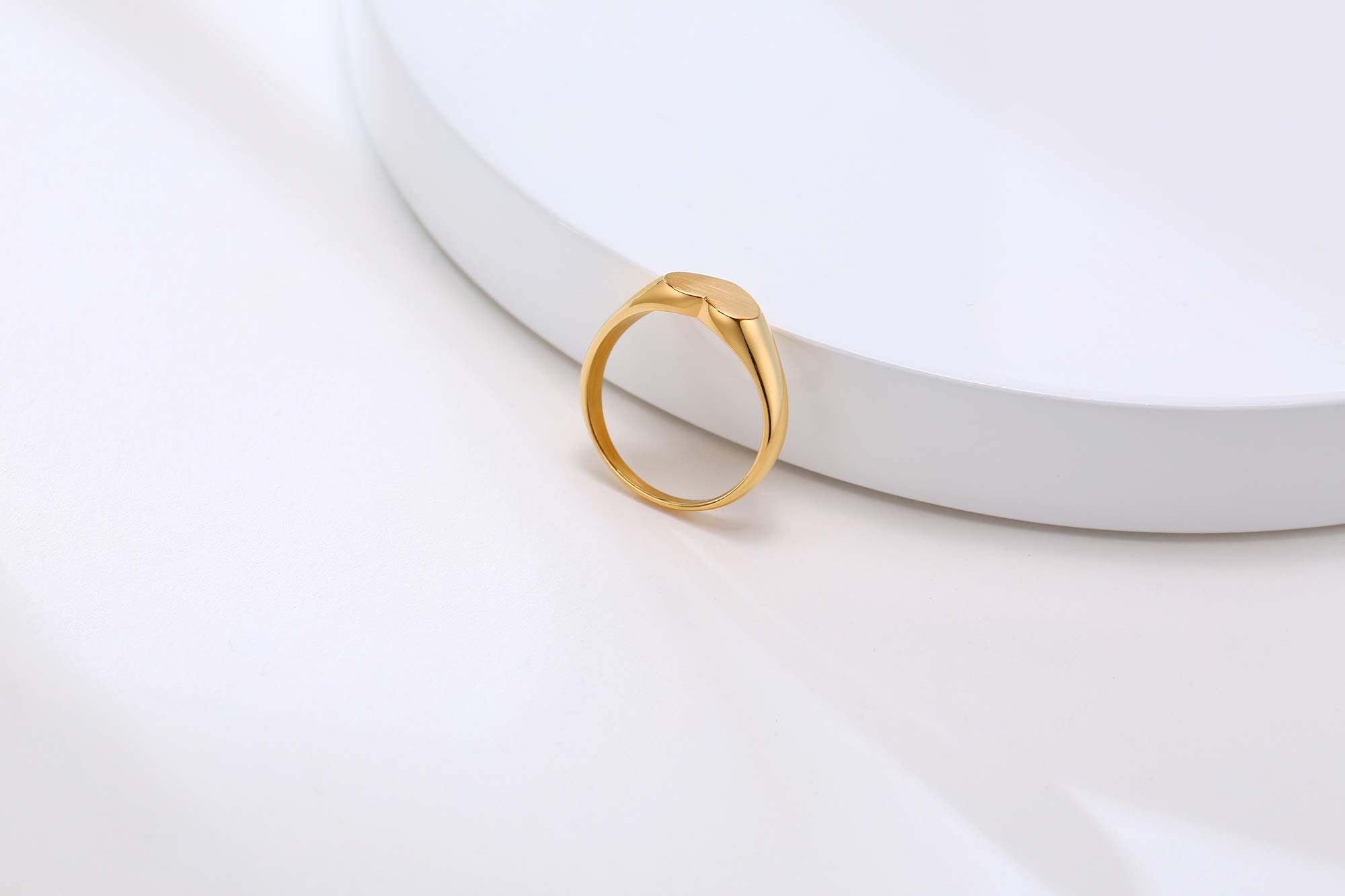 MEALGUET 18K Gold Filled Stainless Steel Delicate Oval/Heart Signet Ring for WomenStackable Chunky Layering Ring Band Pinky Ring Stylish Ring for Women, Customized,Size 6