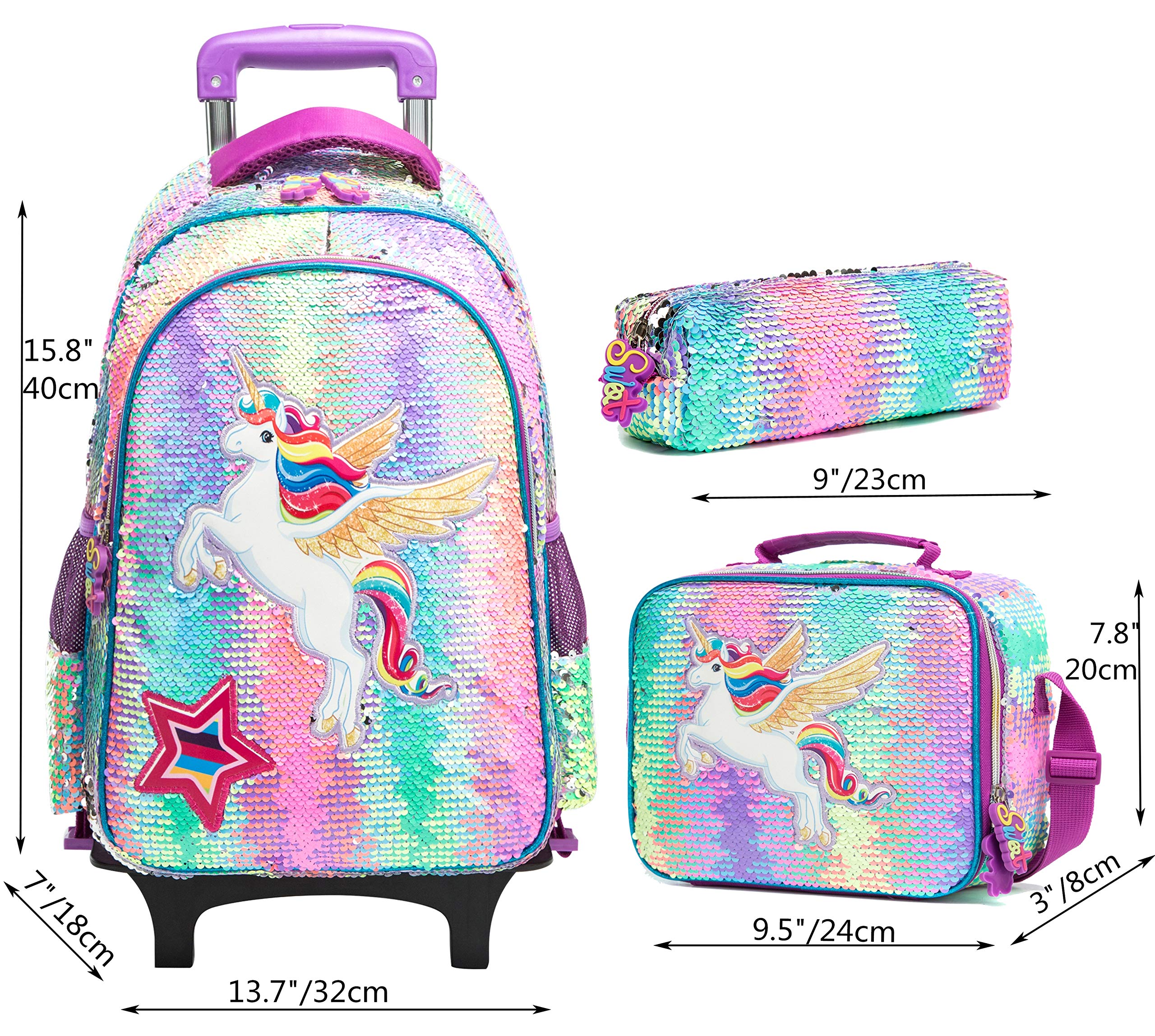 Meetbelify Kids Rolling Backpack for Girls Backpack with Wheels Backpack for Girls for School
