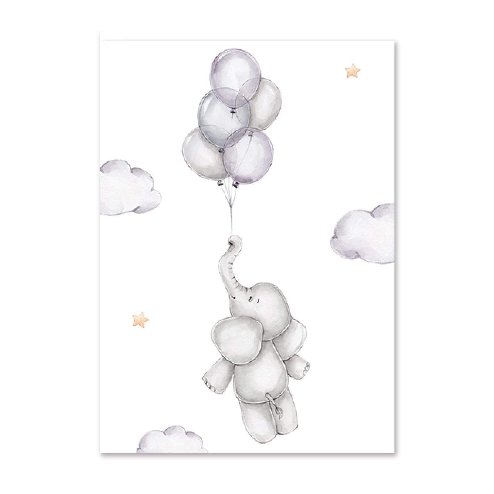 TECHSOUK Elephant Wall Poster Moon Art Prints Cloud Canvas Painting Nursery Wall Pictures Nordic Posters Baby Kids Room Decoration-16 x20 x3Pcs-No Frame
