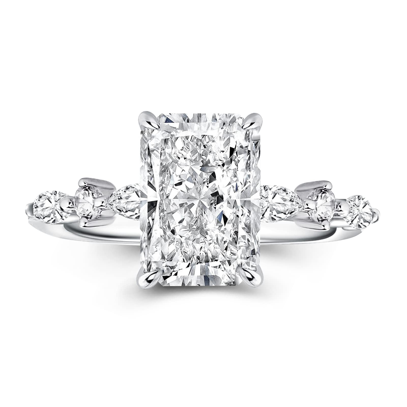 RODIFFY 3.5CT Radiant Cut Engagement Ring for Women, White Sapphire Simulated Diamond,18K White Gold Plated 925 Sterling Silver Promise Ring