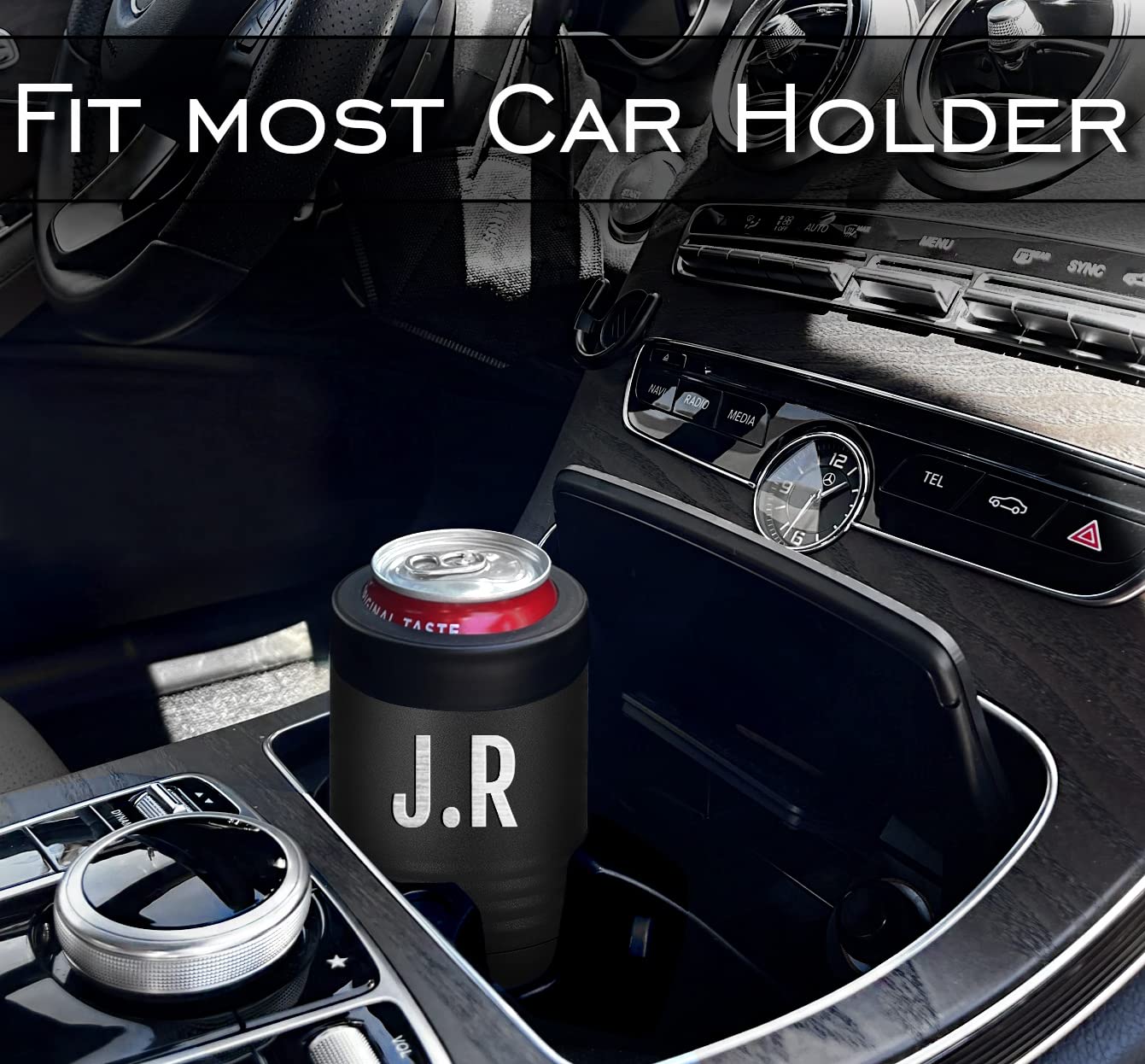 Personalized Stainless Steel Engraved Insulated Beverage Holder Customized Can Cooler with Custom Name Text โ Wedding, Birthday, Corporate Gift (Black, Standard)