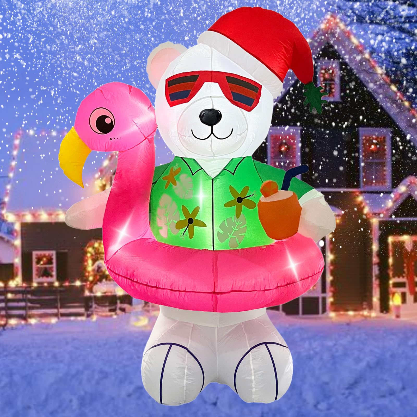 Kofero Christmas Inflatables Outdoor Decorations 6FT Hawaii Polar Bear Cute Blow up Xmas Decoration with Led Lighted Inflatable Yard Décor for Indoor Outside Holiday Party Garden Lawn
