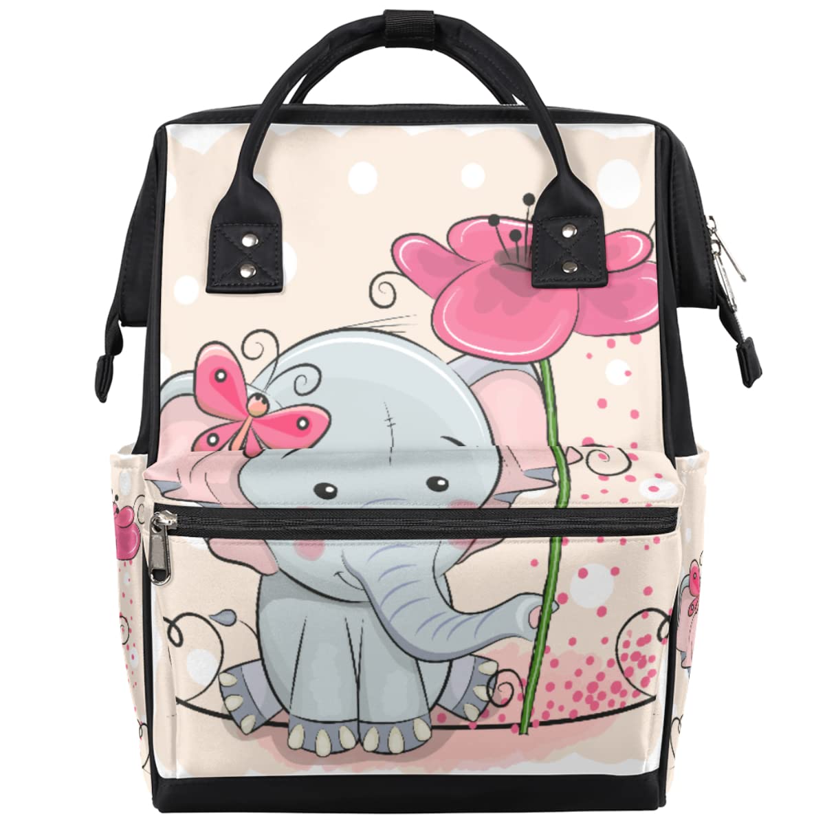 Lovely Elephant Butterfly Flower Diaper Bag Backpack Multi-Function Organizer Large Capacity Waterproof Nappy Bags for Mom Dad Women Men