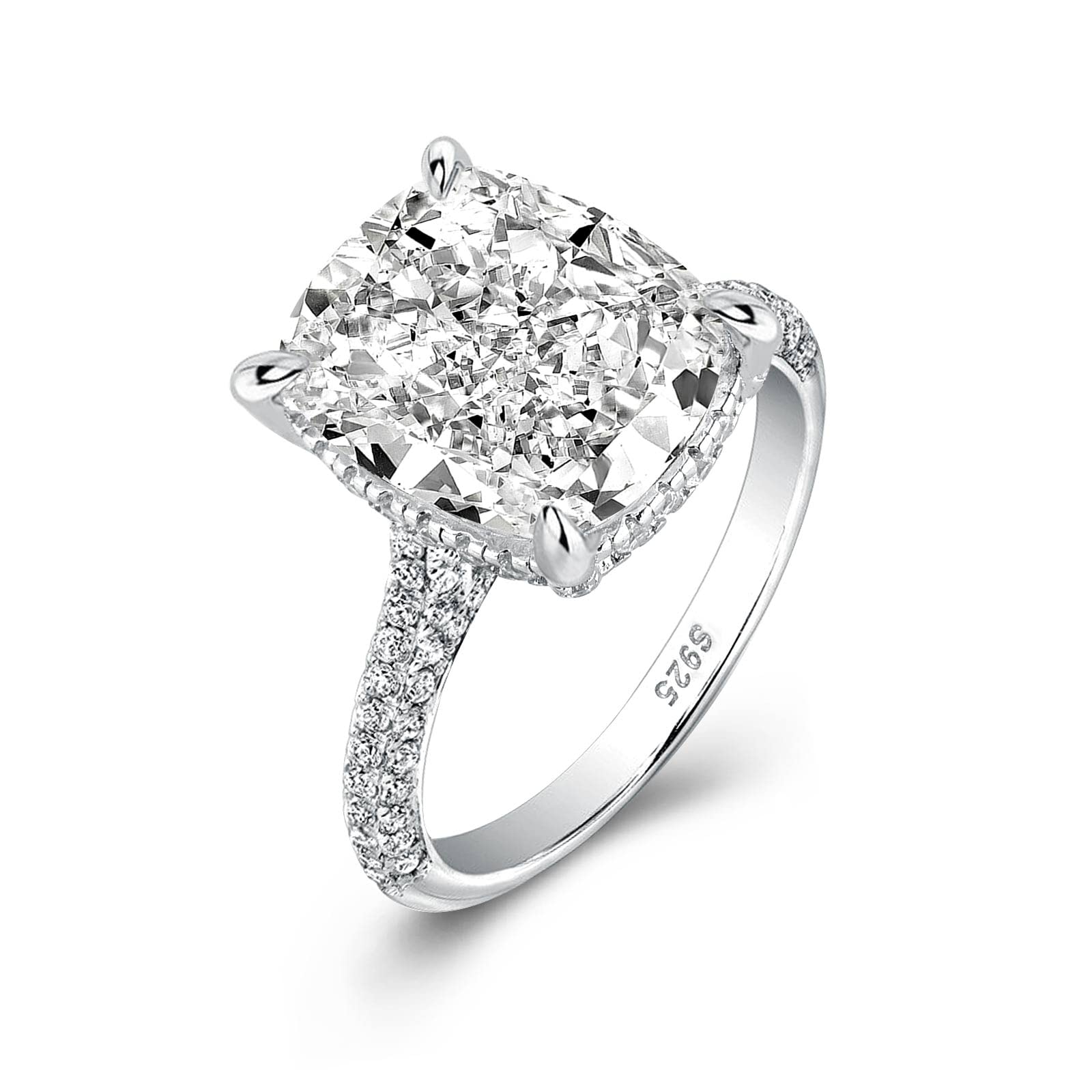 RODIFFY 5CT Solitaire Cushion Cut Engagement Ring for Women,Simulated Diamond Silver Promise Ring(Size:7)