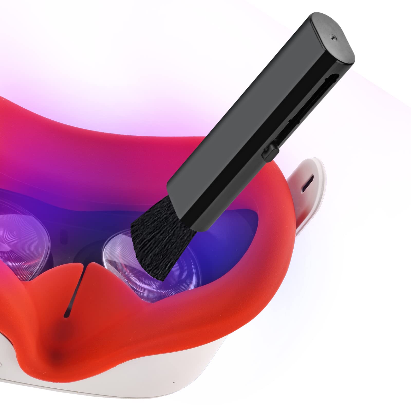 Silicone Controller Grip for Oculus Quest 2 Accessories, with VR Headset Lens Cleaning Pen, Thumb Button Cap,Protective Lens Cover, Silicone Face Cover Sweat Guard Anti-Leakage Pad (red)