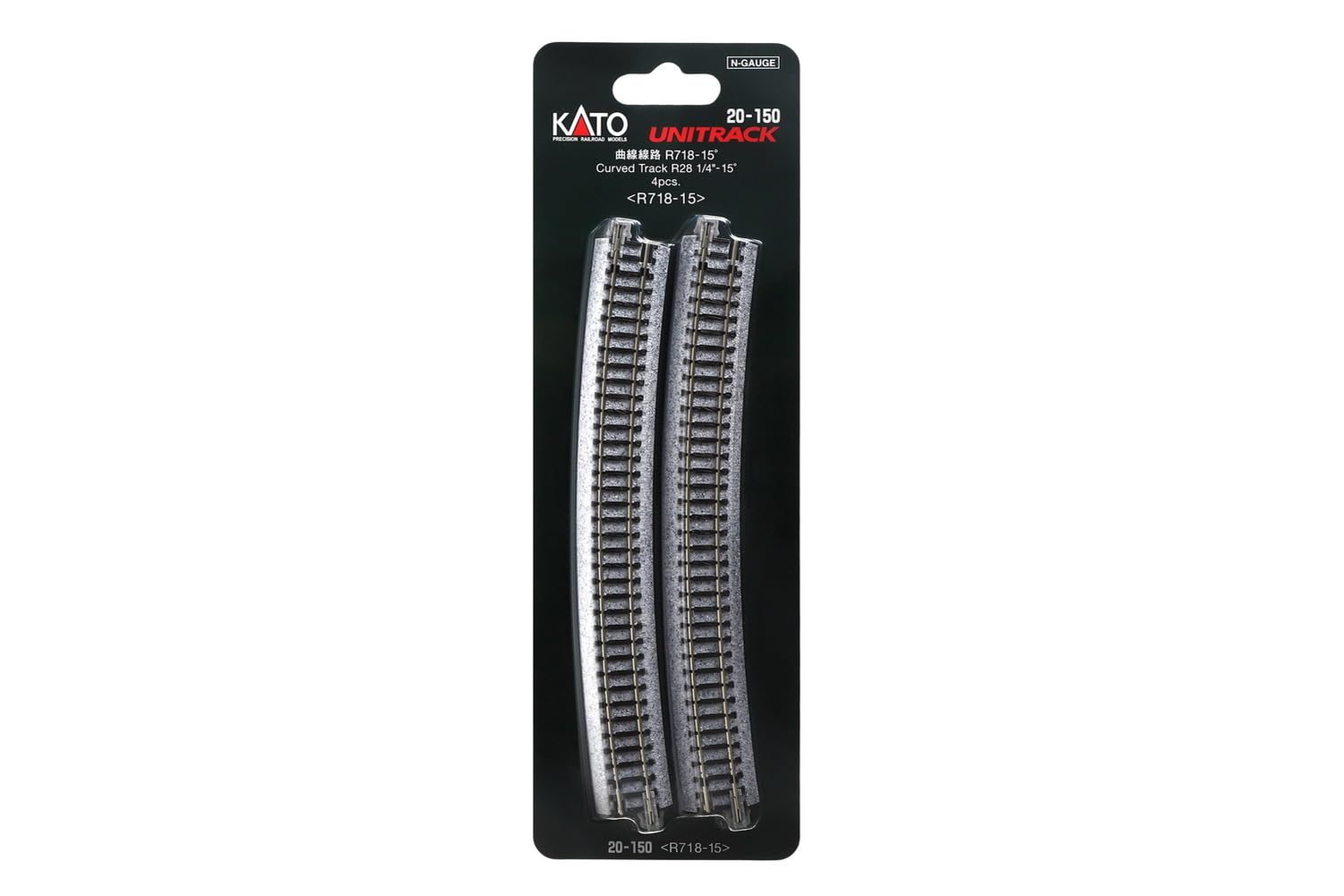 Kato USA Model Train Products Unitrack, 718mm (28 1/4") Radius 15-Degree Curve Track (4-Piece)