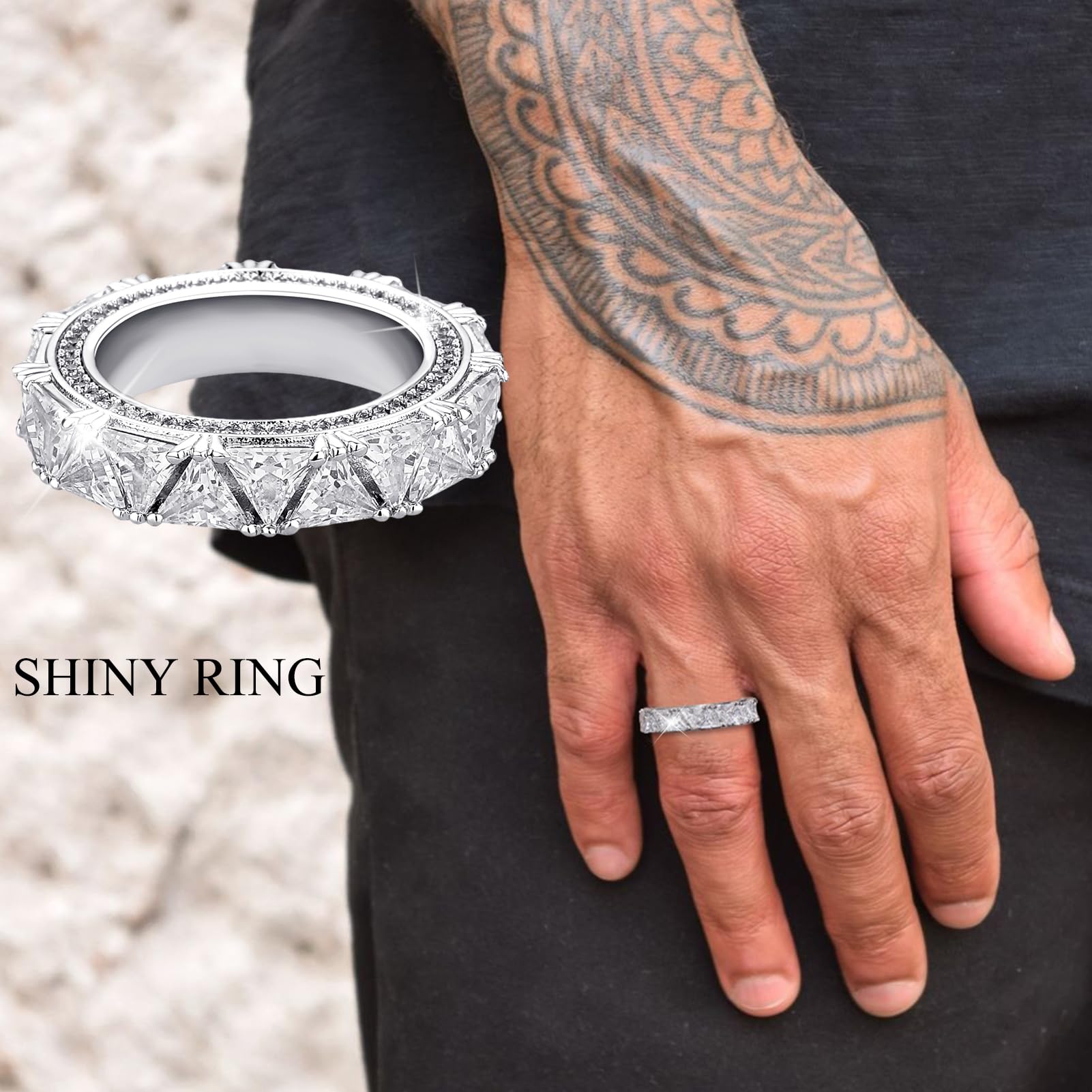 OYOGAA 14K Gold Plated Ring 5A+ Iced out Lab Simulated Diamond Band Triangular Zircon Ring for Men. (11, Gold)