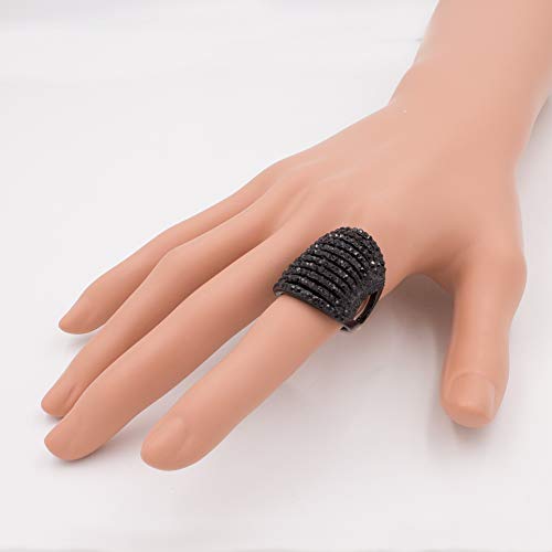 Lavencious 11 Rows Ring Fashion Crystal Cocktail Wedding Party Jewelry for women (Jet Black, 9)