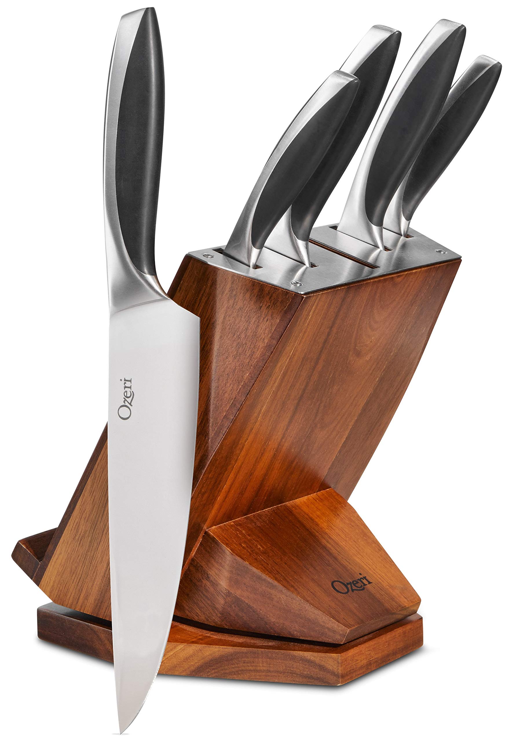 Ozeri 6-Piece Japanese Stainless Steel Knife Block Set with Rotating Knife Block and Tablet Holder