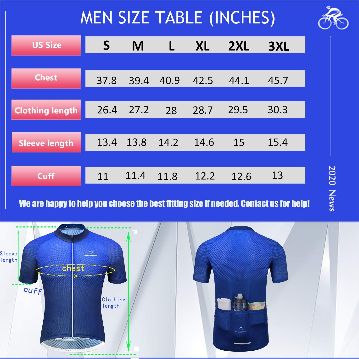 LEADER CYCLING Men's Cycling Jerseys Quick Dry Biking Shirt Summer Short Sleeve Gradient Blue