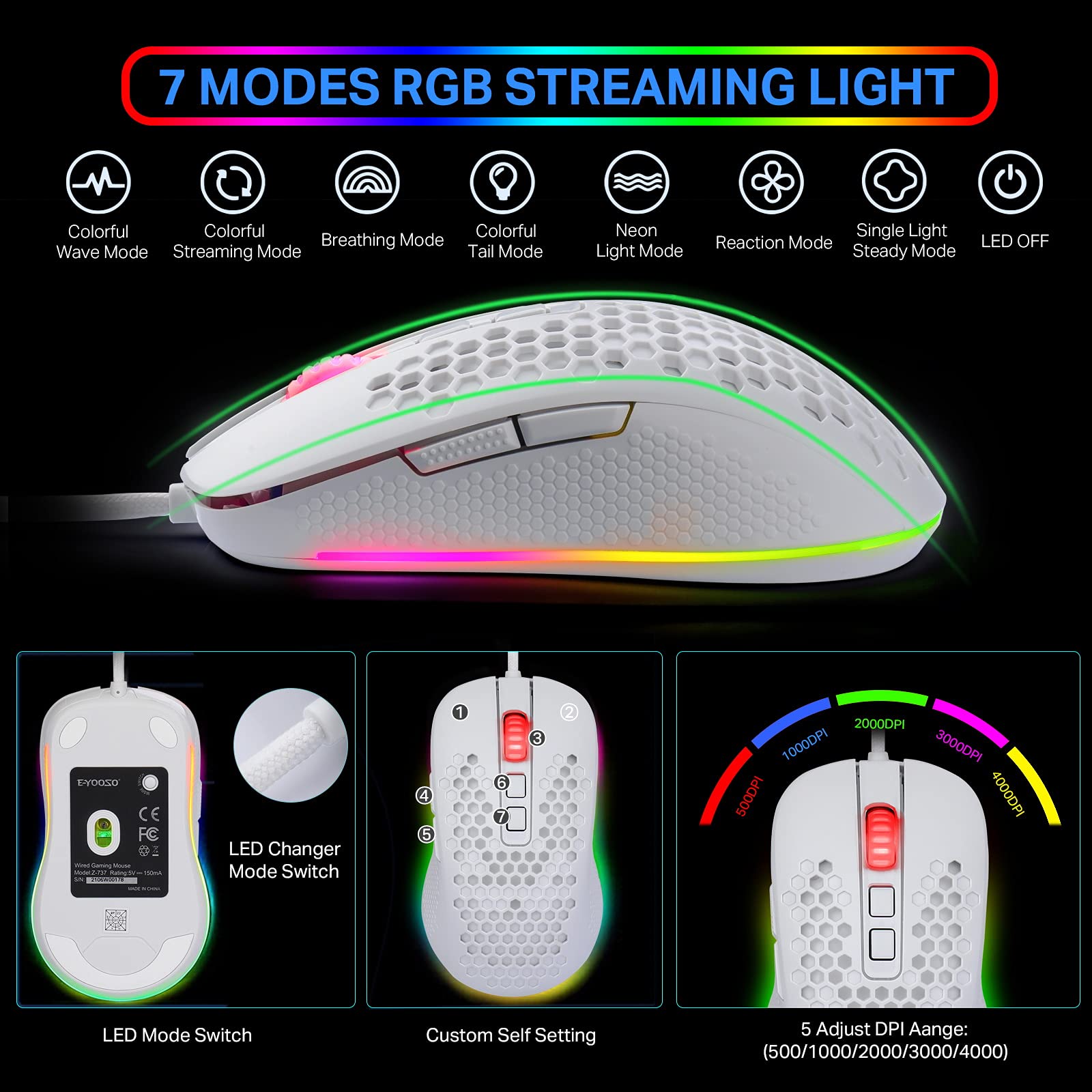 Mechanical Keyboard and Mouse Combo, E-YOOSO Blue Switches Wired Gaming Keyboard and Mouse 87 Key Mechanical Keyboard with Blue Backlit & RGB LED Sidelight and Mouse Pad, for Windows/Mac/Gaming(White)
