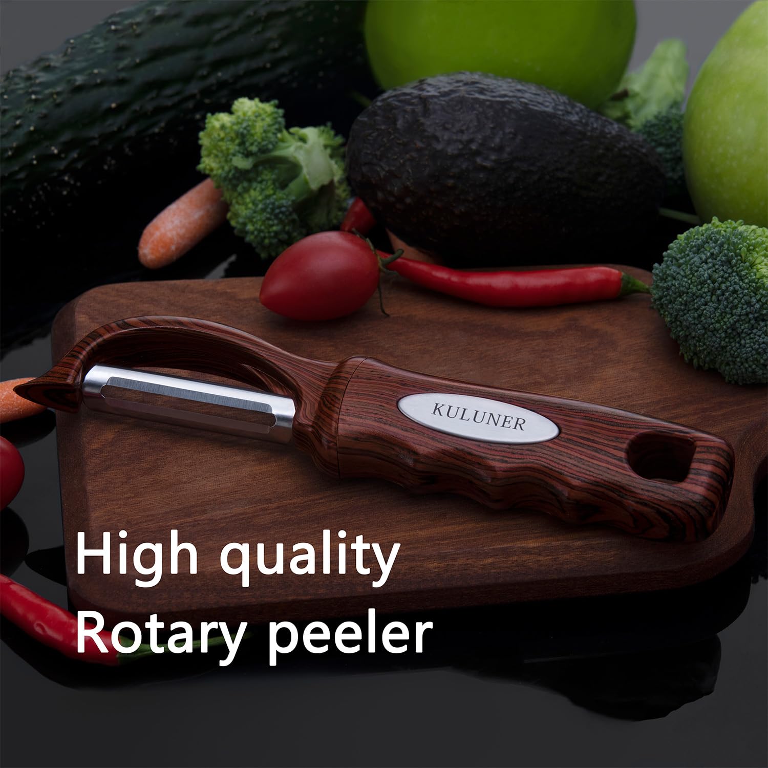 KULUNER Kitchen potato vegetable peeler with stainless steel rotating blade, suitable for fruits and vegetables (Redwood grain)