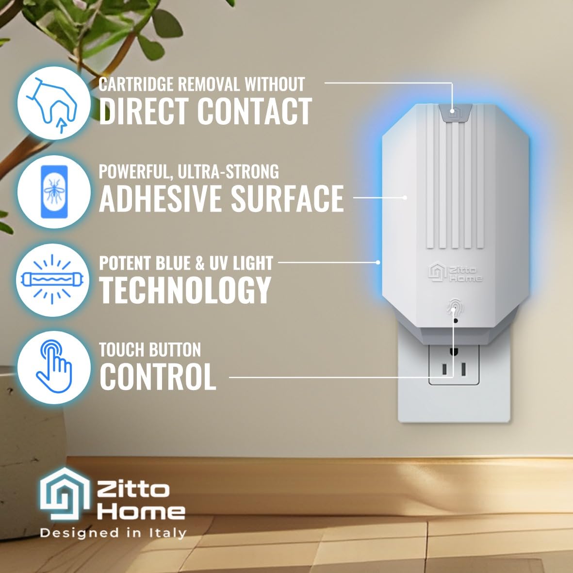 Zitto Home Fly Trap Indoor Starter Kit (1 Device & 1 Refill), Long Lasting Indoor Fly Trap for Home, Captures Flies, Moths, Fruit Flies, Gnats, Flying Insect Trap Indoor Plug in 24/7 UV Light
