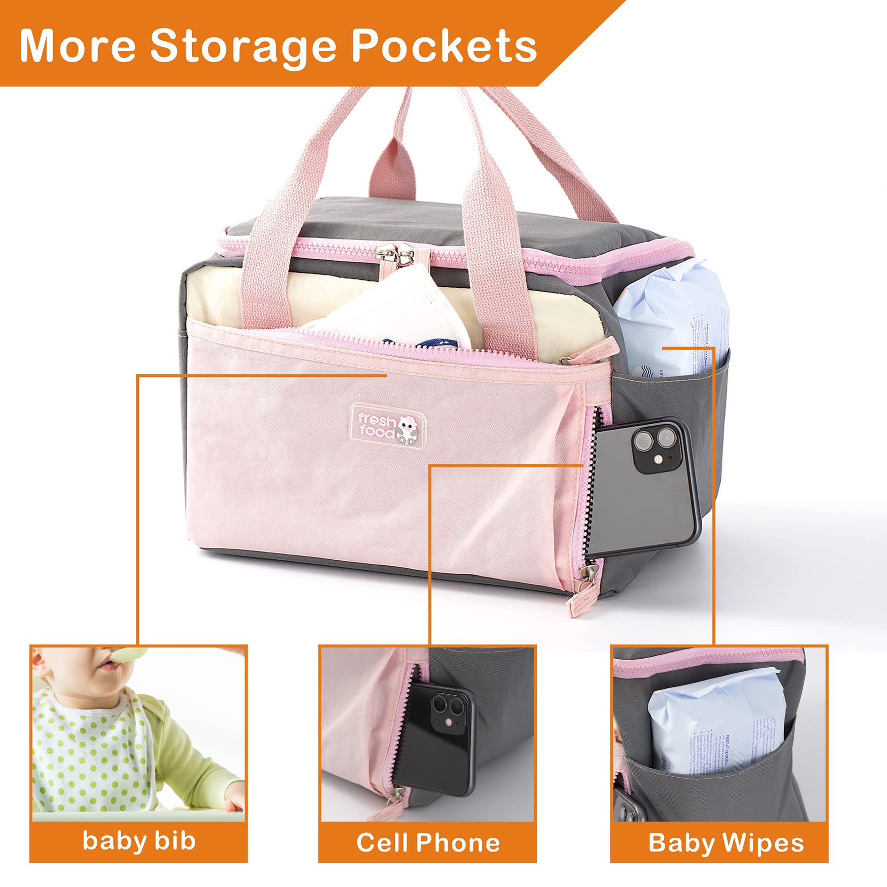 TreaHome Breastmilk Cooler Bag with 2 Ice Pack, Baby Bottle Cooler Bag Can Hold 6 Large 9 Ounce Bottles, Multiple Pockets Designed for Daycare, Nursing Moms (Pink)