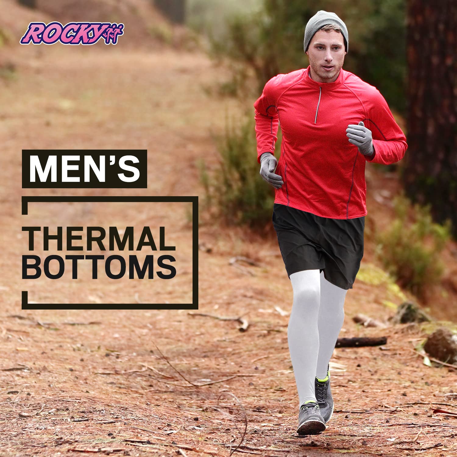 Rocky Men's Thermal Bottoms (Long John Base Layer Underwear Pants) Insulated for Outdoor Ski Warmth/Extreme Cold Pajamas (Black - Small)