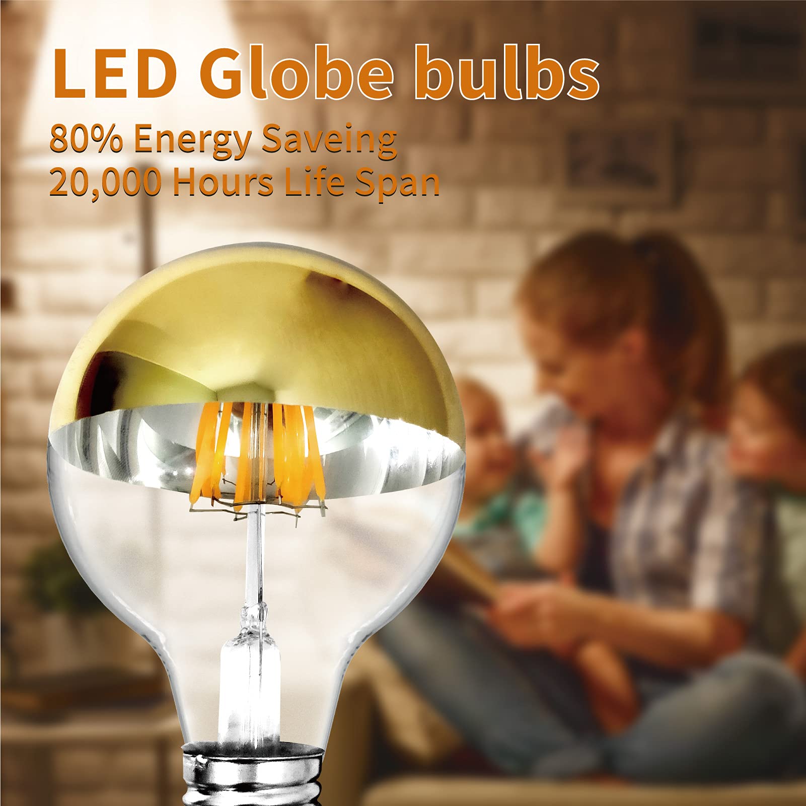 Meconard Half Chrome Decorative Light Bulb, G80/G25 Dimmable E26 Medium Screw Base LED Filament Globe Bulb, 6Watt Equivalent 60Watt, Half Gold Reflected Bulb for Mirror, 2700K Soft White, 2Pack