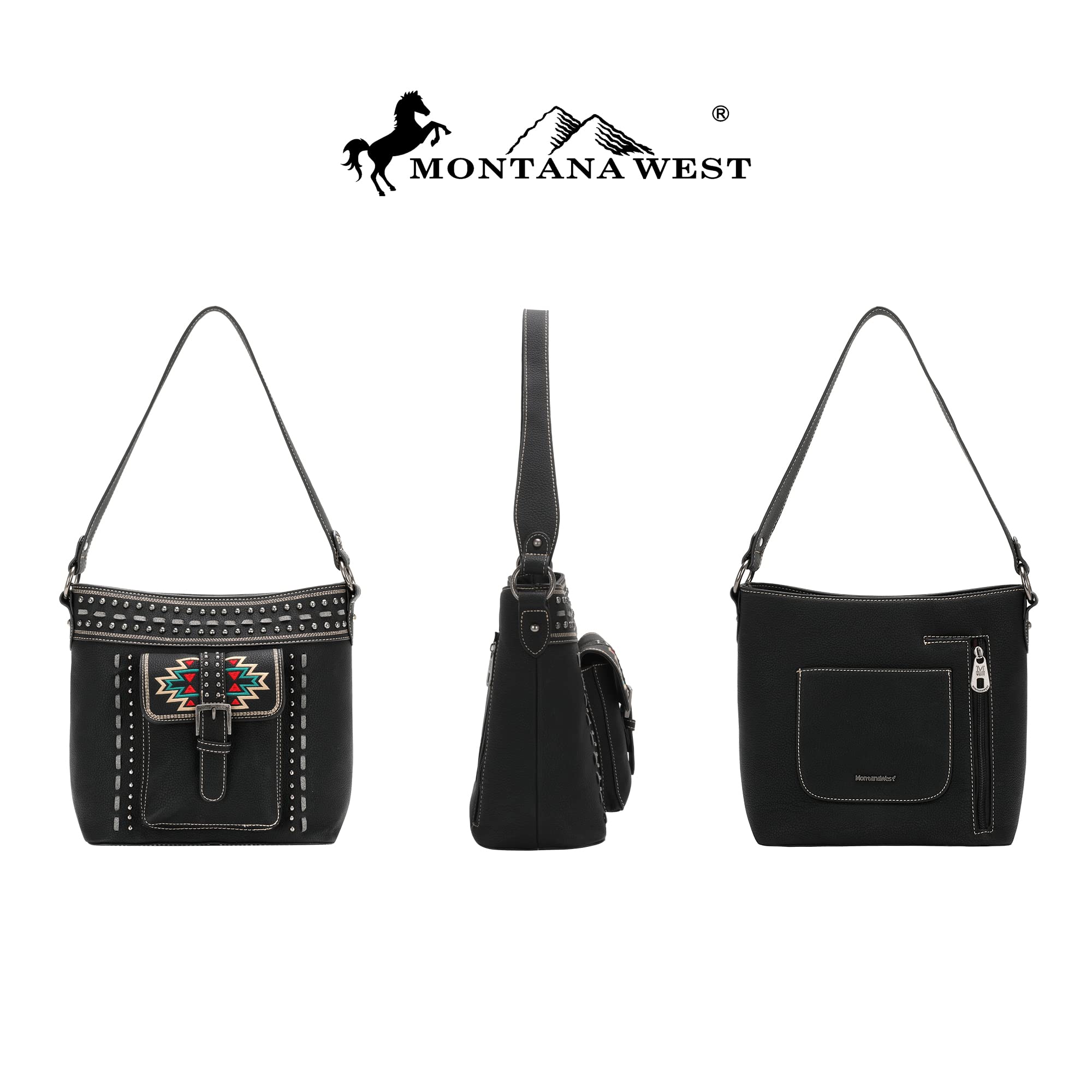 Montana West Aztec Collection Hobo Purses for Women Western Shoulder Bag with Wallet MW1123G-918BK+W