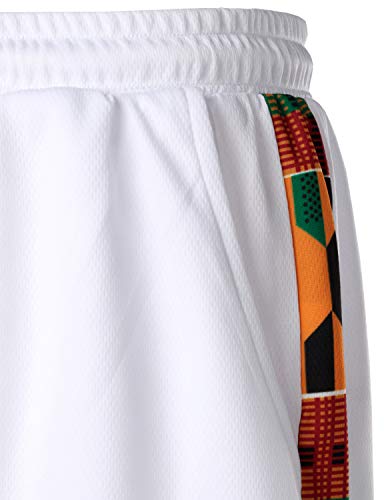 LucMatton Men's Summer 2 Piece African Pattern Printed T-Shirt and Shorts Set Sports Mesh Tracksuit Dashiki Outfits White Large