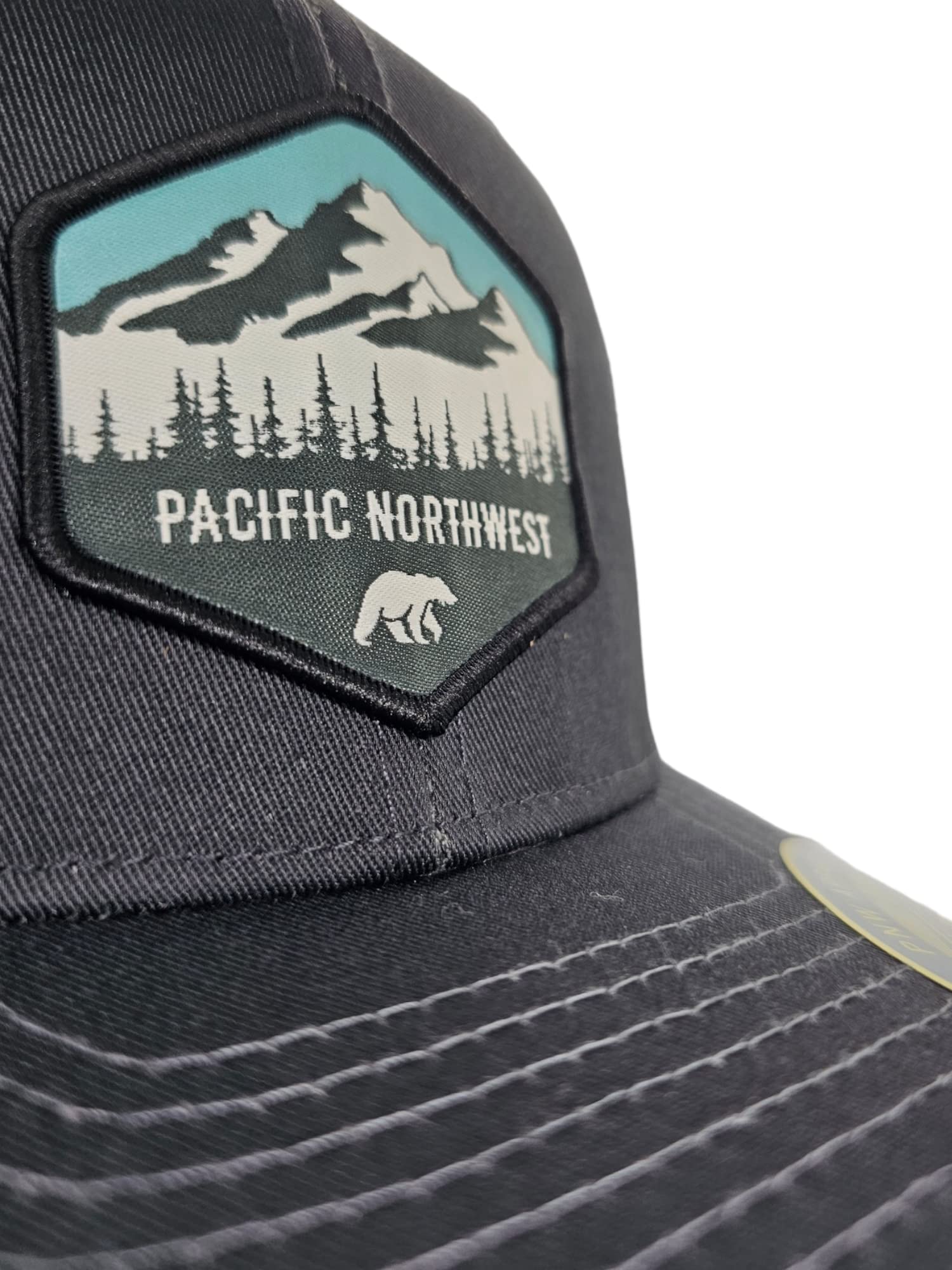 Pacific Northwest Trucker Hat w/mesh Backing and Pacific Northwest Woven Patch (Grey/Black)
