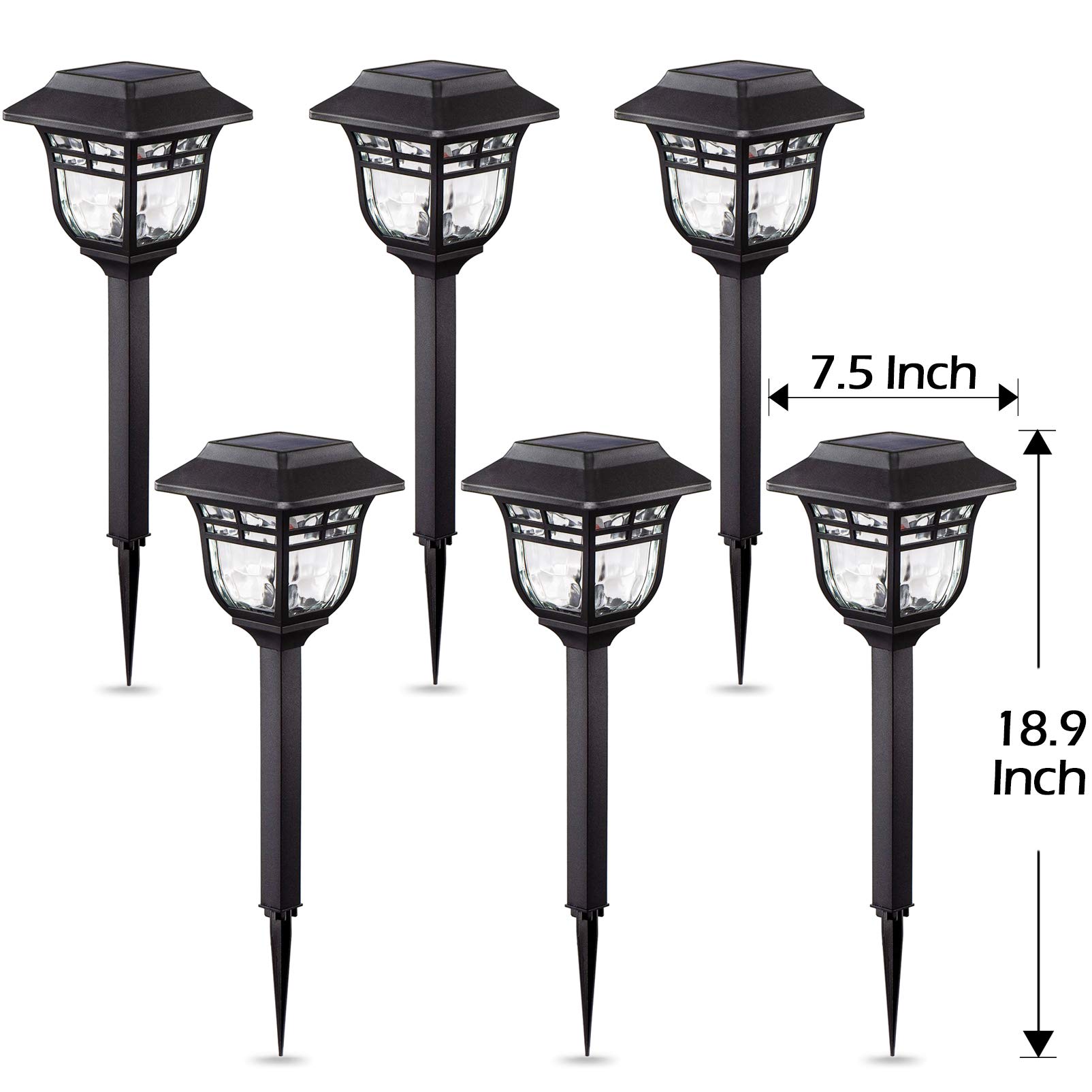 LeiDrail Solar Pathway Lights Outdoor Super Bright Glass Metal Path Light Warm White LED Classical Landscape Decorative Lighting Waterproof for Garden Yard Patio Lawn Walkway - 6 Pack