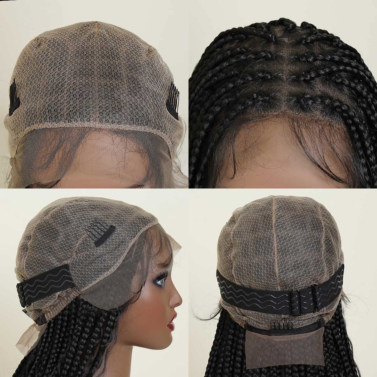 Sangtok Boho Braided Wigs for Black Women, 36 inch Knotless Full Lace Boho Box Braid Wig, Glueless Braided Wigs with Bohemian Curly Ended Double Full Lace Goddess Braided Wig …
