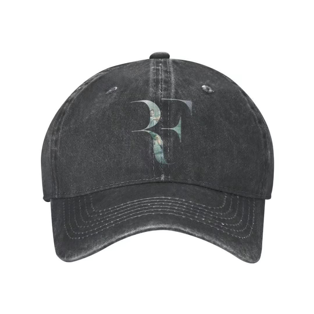 ROGER FEDERER Hat Cotton Snapback Classic Denim Cap for Men Women Adjustable Black