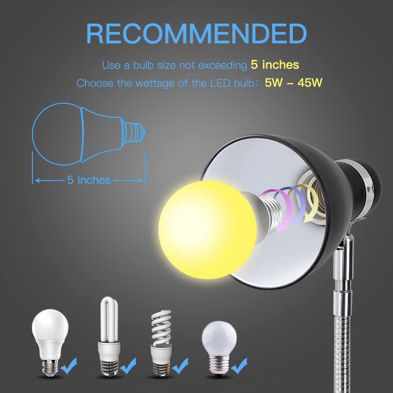 Metal Desk Lamps Clip on Lamp Clip on Light Portable Clamp On Reading Light,Eye-Caring Study Table Lamp with Flexible Goose Neck for Bedroom and Office Home Lighting (Black)