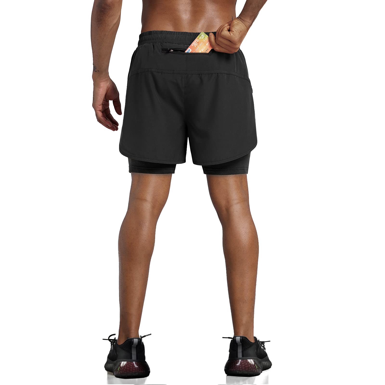 Lulucleaf Running Shorts for Men with Liner Mens 2 in 1 Workout Athletic Yoga Shorts (Black, M)