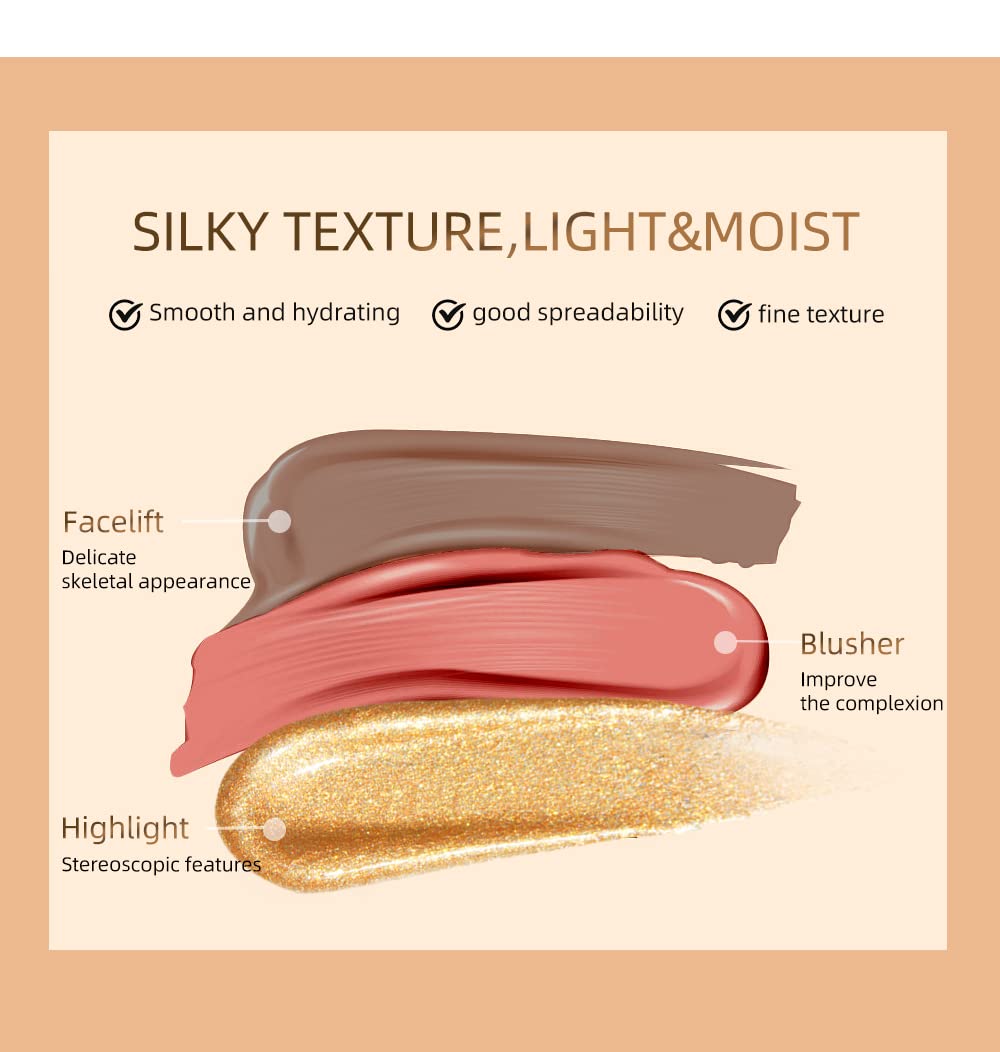 URQT Cream Bronzer Contour Beauty Wand, Highlighter Blush With Cushion Applicator, Liquid Face Makeup Wand Lightweight Natural Super Silky Stick Light (4# Highlight Pearl White)
