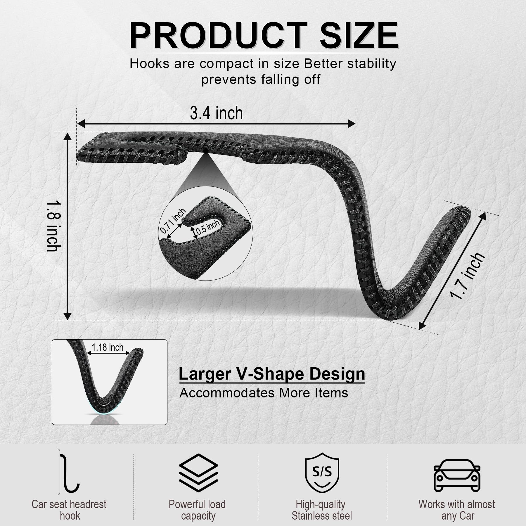 LivTee Black Superior Leather Car Seat Back Headrest Hook, Auto Seat Hook Hangers Interior Accessories for Purse Coats Umbrellas Grocery Bags Handbag, 2-Pack