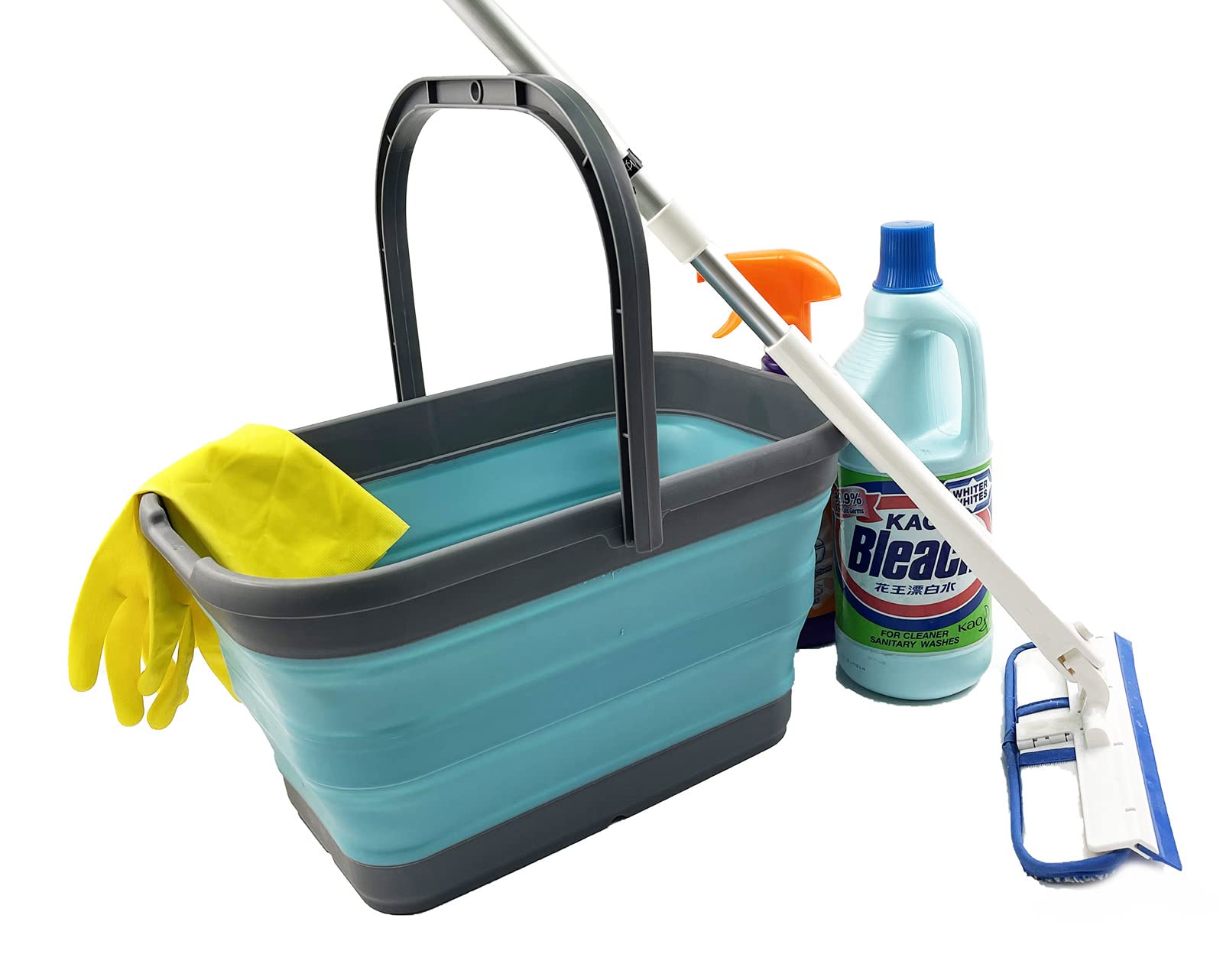 SAMMART 12L (3.1 Gallon) Collapsible Rectangular Handy Basket/Bucket/Multiuse Foldable Water Pail for Camping, Fishing (Alloy Grey + Crystal Blue (Set of 2))