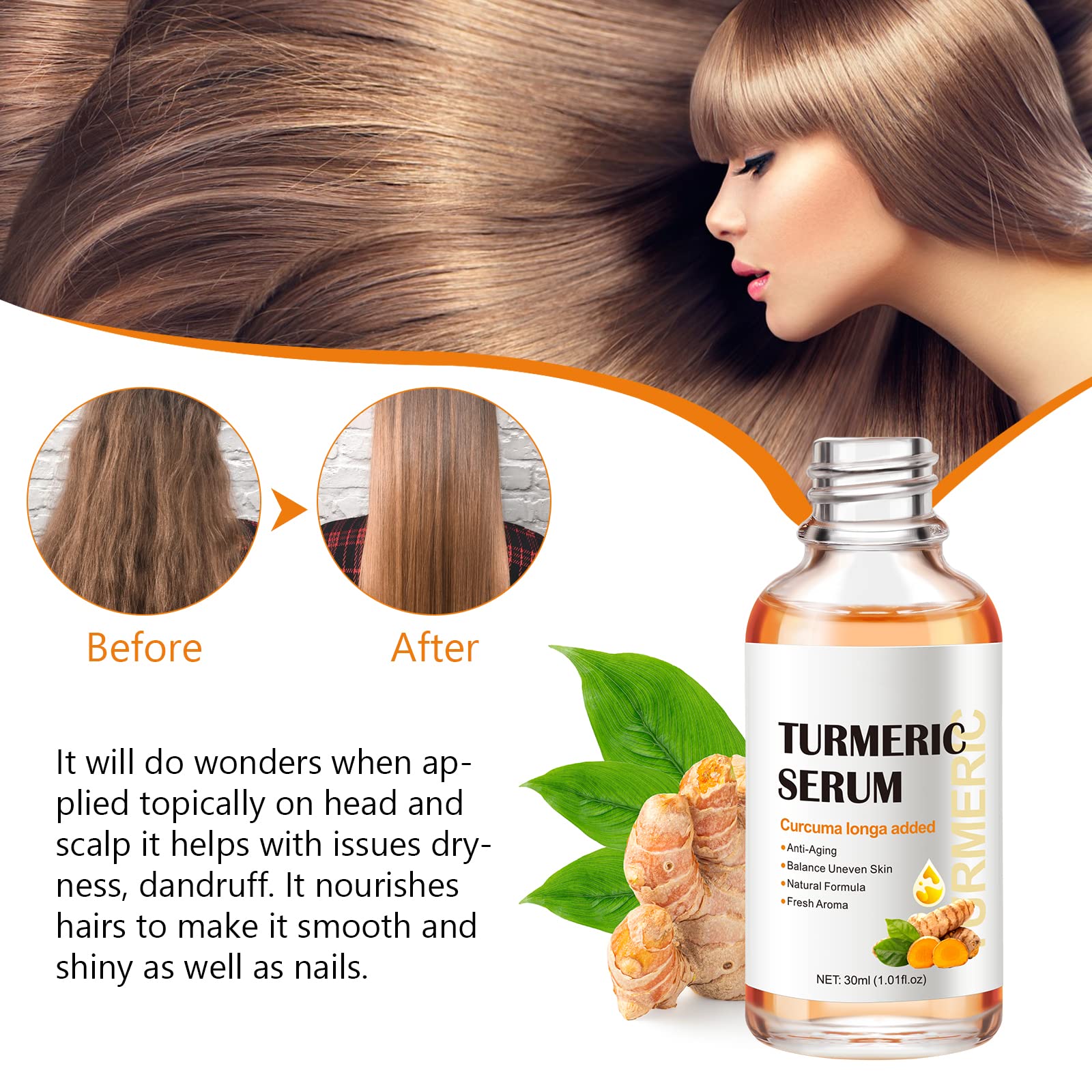 Turmeric Dark Spot Corrector Serum,Turmeric Serum for Dark Spot,Turmeric Oil for Acne,Dark Spots, Hyperpigmentation,Smooth Skin,Fine Lines and Wrinkles(1PCS(30ml))