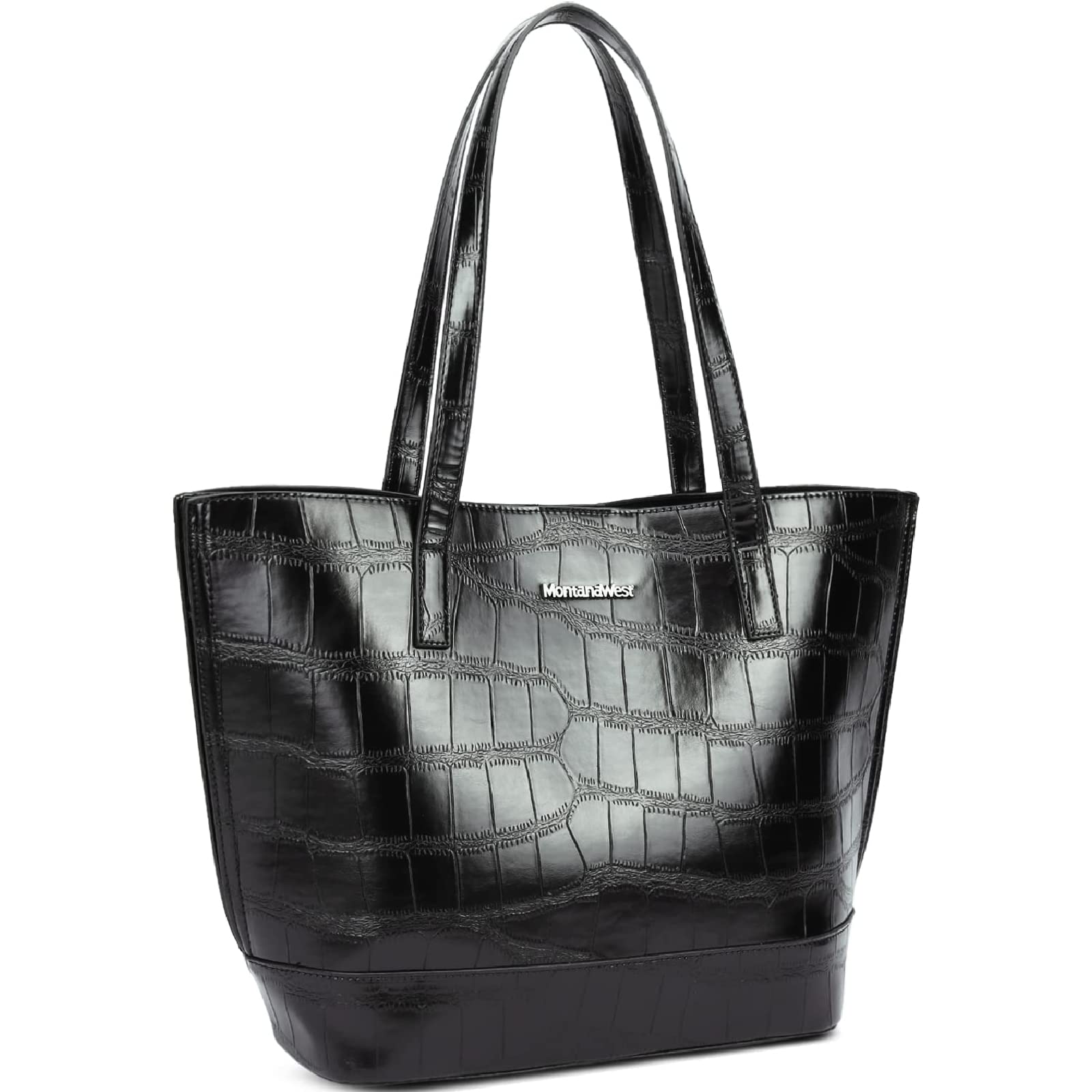 Montana West Tote Bag for Women Crocodile Pattern Handbag Elegant Shoulder Bag Chic Hobo Purses MWC-069BK