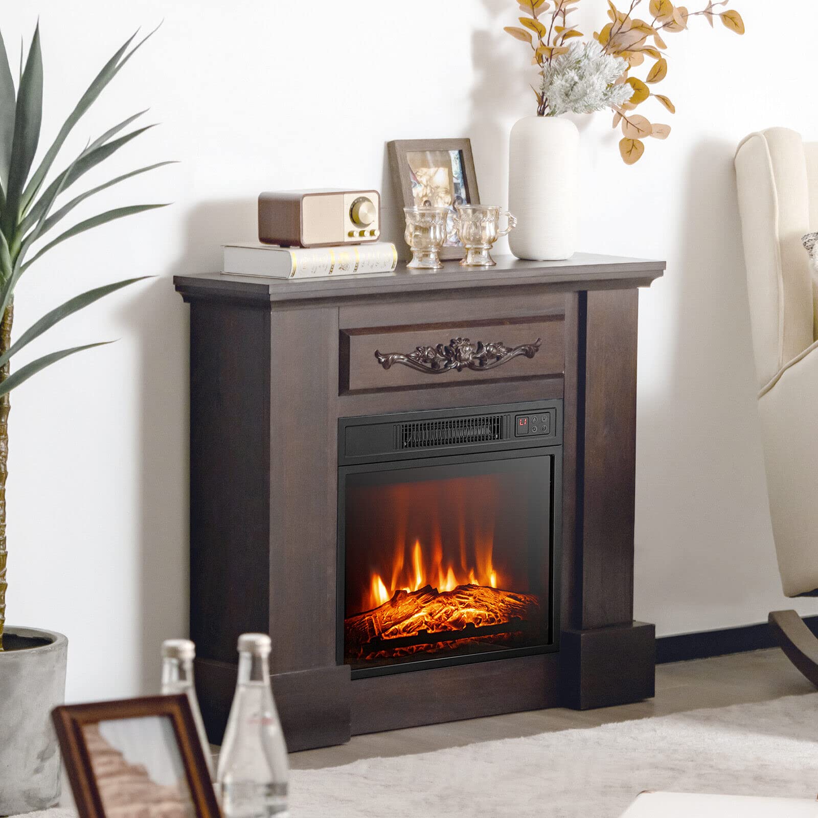 Nightcore 18ββ Electric Fireplace Insert, Electric Heater with Adjustable LED Flame, Remote Control, Safer Plug and Sensor, 1400W Electric Stove Fireplace Iinsert, 1400W