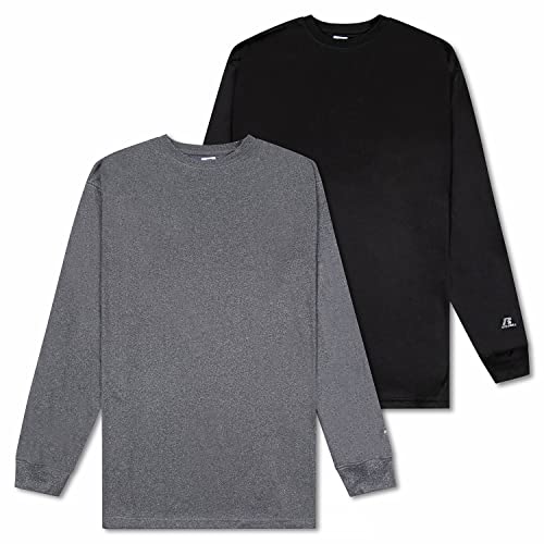 Russell Athletic Big and Tall Long Sleeve Dry Fit Shirts – 2 Pack Workout Shirts Black/Dark Grey