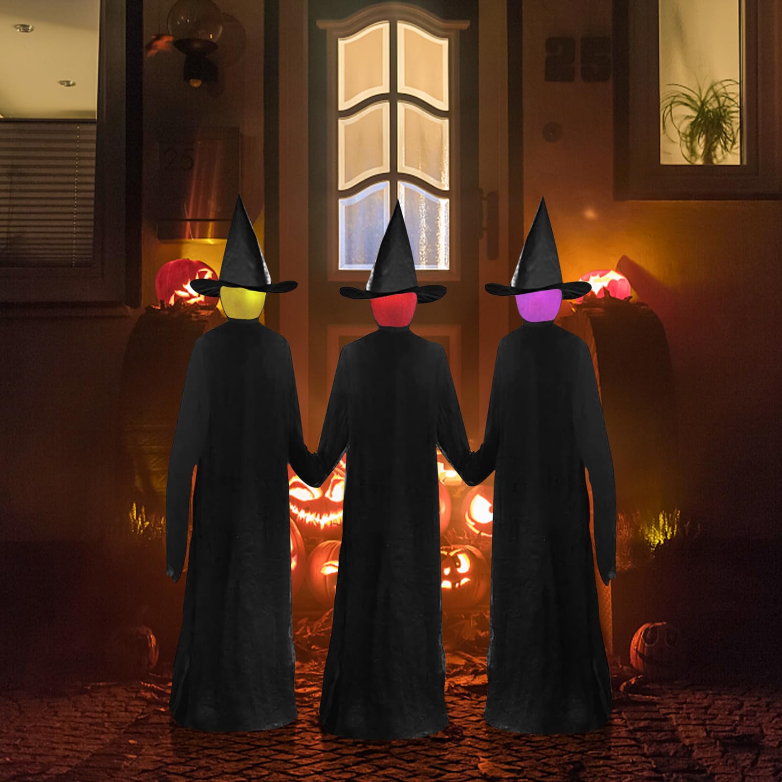 LMAZG 5 Ft Light up Witch Stakes Halloween Yard Decorations, Large Lighted Witch Sound Activated Halloween Props for Scary Halloween Yard, Patio, Haunted House Decorations Outside