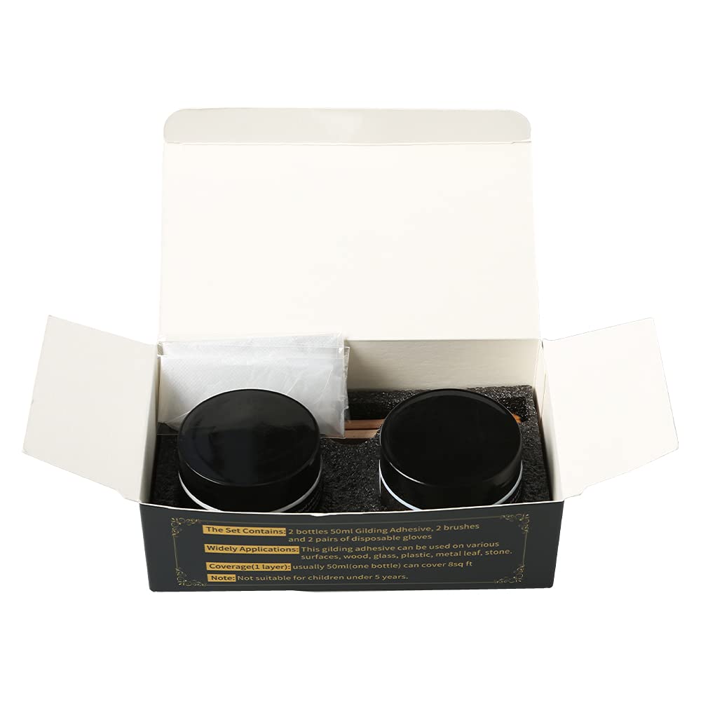 KINNO Epoxy Gilding Adhesive Glue Set, 50ml Gold Leaf Glue,50ml Gilding Varnish and 100 Sheets 5cm Gold Leaf,and 100 Sheets Silver Leaf
