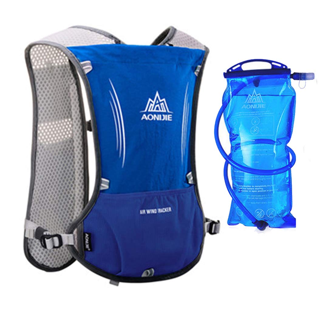Lovtour Premium Running Race Hydration Vest Pack for Marathon, Cycling, Hiking with Soft Water Bottle As Gift (Blue+1.5L Water Bladder)